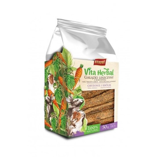 VITAPOL Crengute de alun si morcovi pentru rozatoare si iepuri 50 g :: Rozătoare :: Hrană și ...